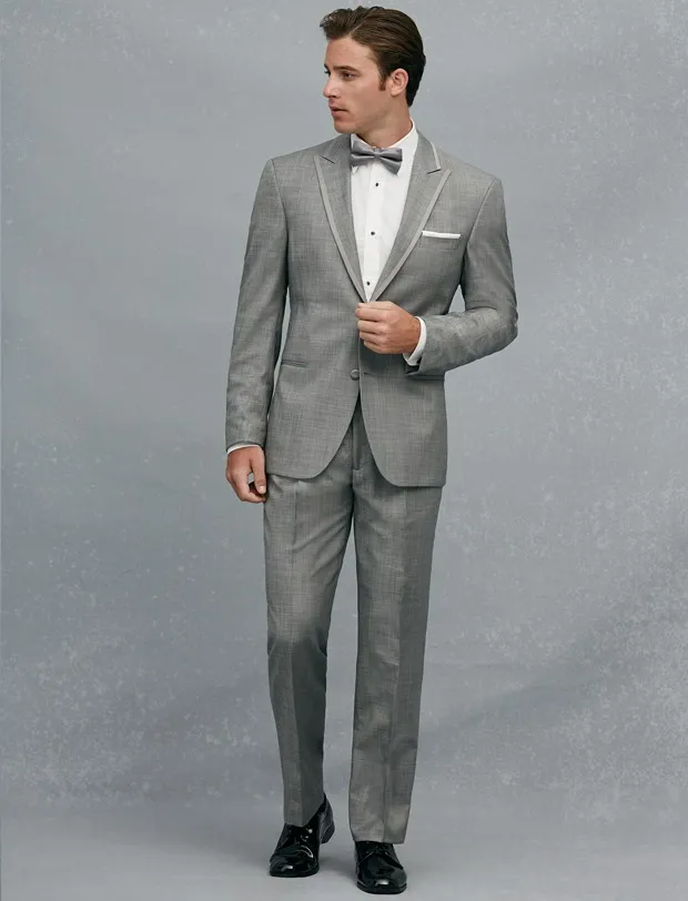 Light Grey Groom Tuxedos Custom Made Two Button Peak Lapel Wedding ...