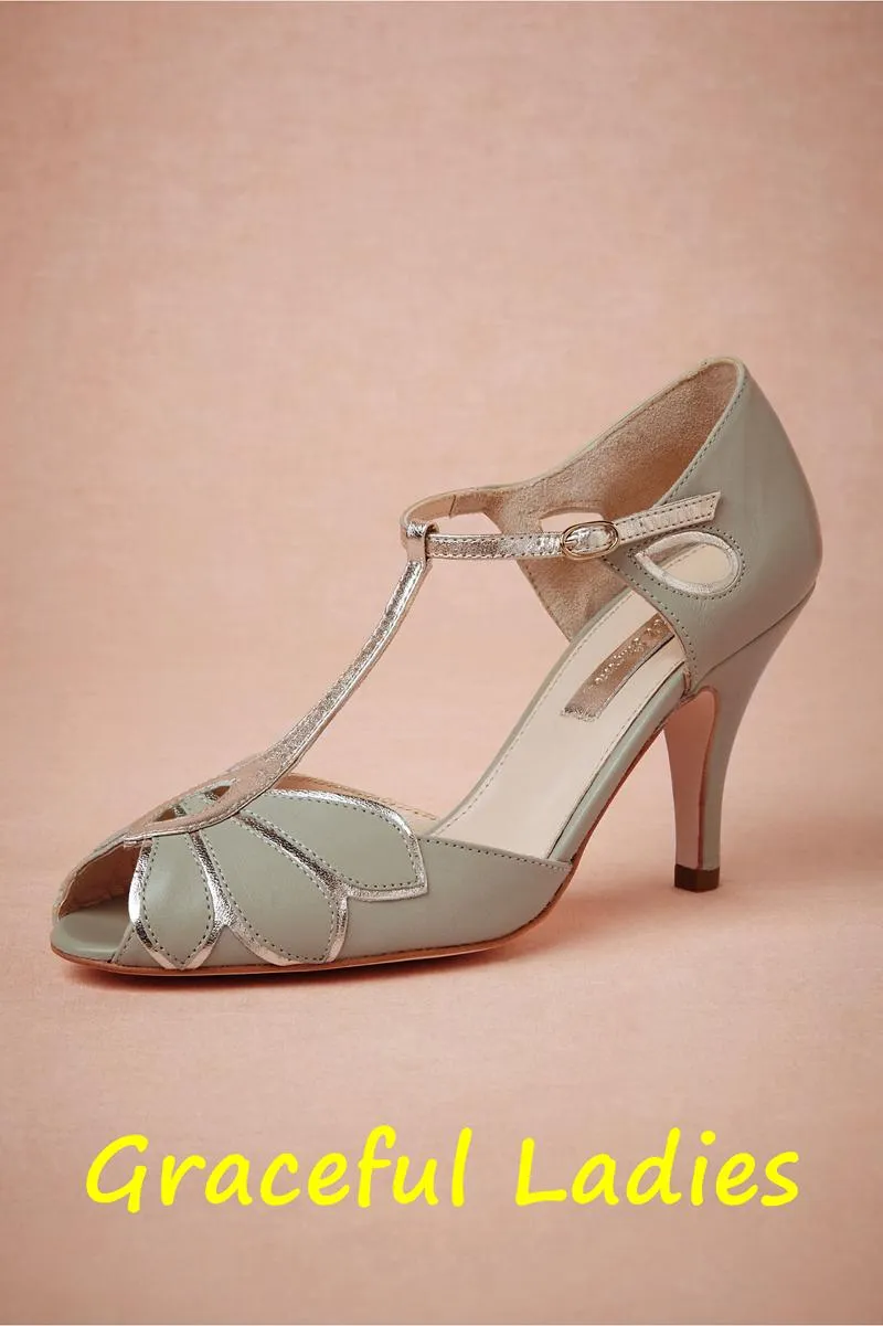 Vintage Wedding Shoes Women Pumps Mid High Heel T Straps Buckle Closure ...