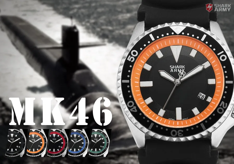 New Shark Army Watch Silver Case Orange Dial Outdoor Sport White Hands ...