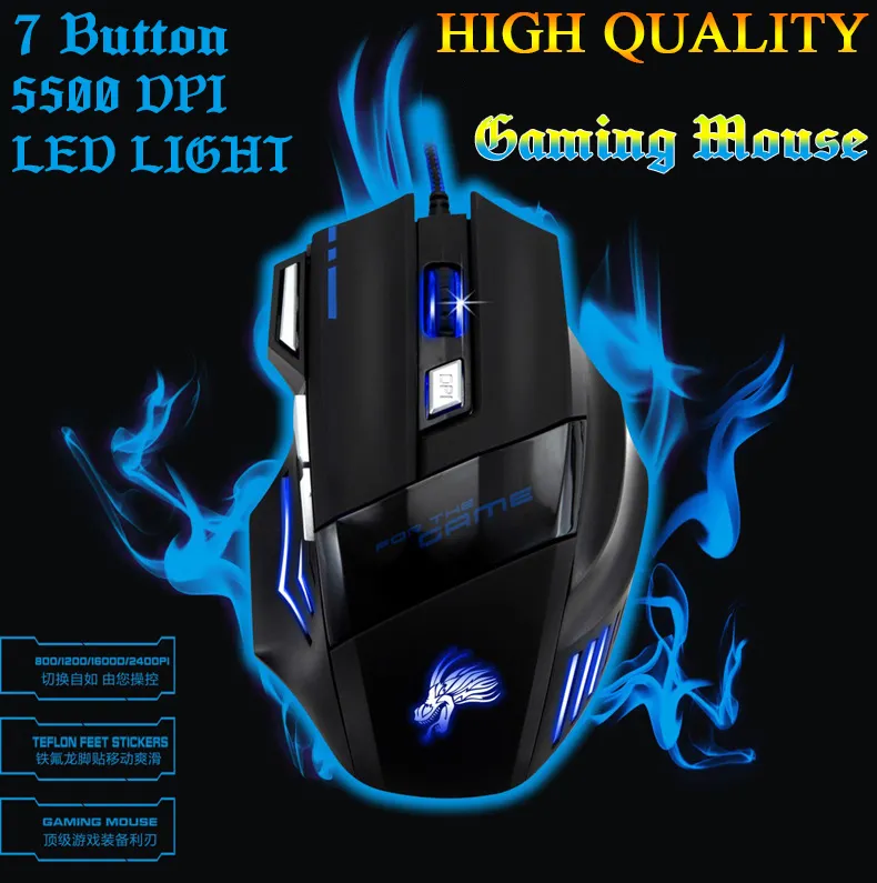Professional 5500 DPI Gaming Mouse with 7 Programmable Buttons, LED Optical Sensor, Ergonomic ...