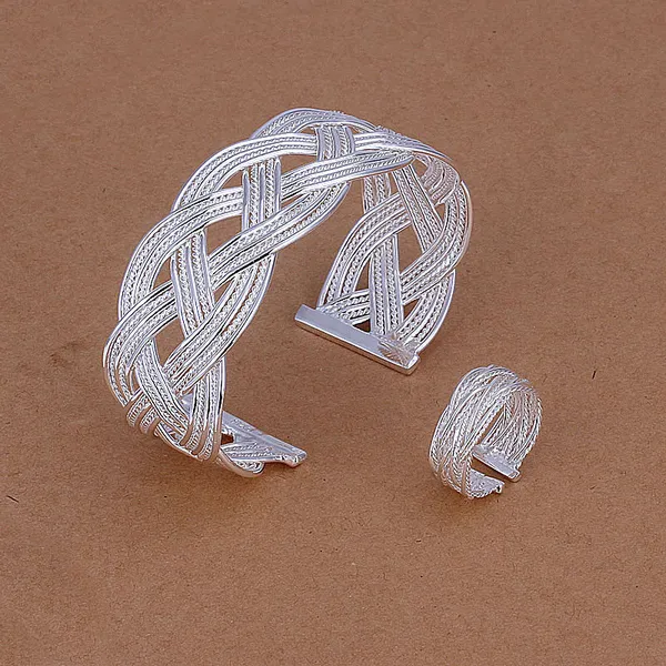 Premium 925 Sterling Silver Braided Jewelry Set - Bracelet & Ring, Shop ...