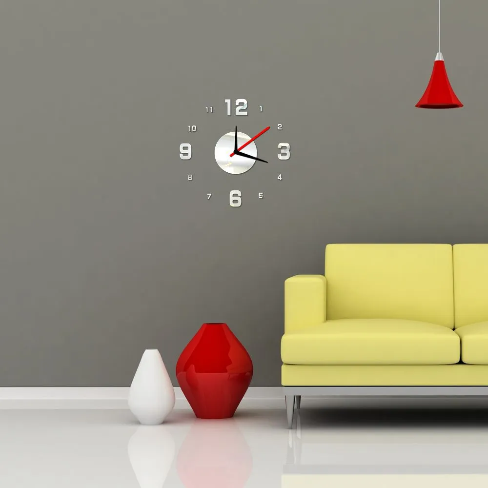 Modern Removable DIY Wall Clock Sticker Set Creative 3D Mirror Effect ...