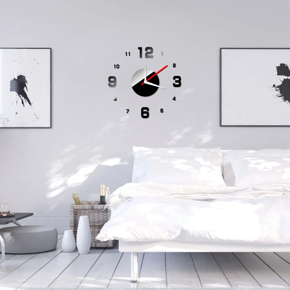 Modern Removable DIY Wall Clock Sticker Set Creative 3D Mirror Effect ...