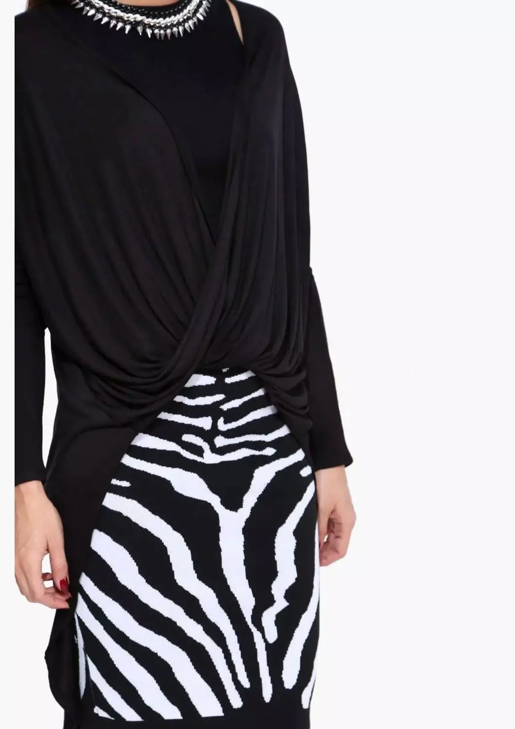 Long Sleeve Front Knot Twist Drape Asymmetric Slit Split Maxi Top ...