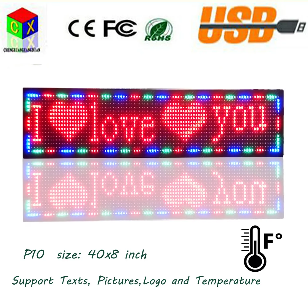 Outdoor Full Color LED Sign P10 SMD, 40x8 Inch, USB Programmable ...