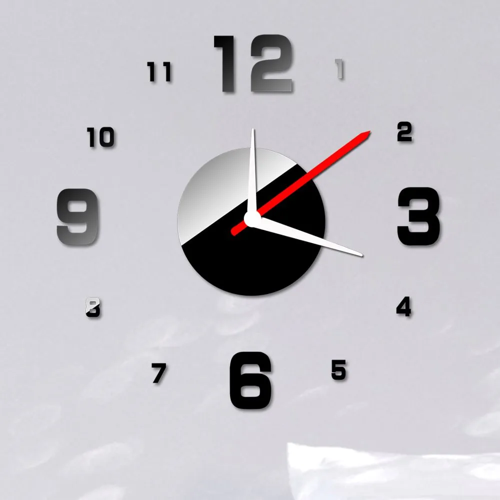 Modern Removable DIY Wall Clock Sticker Set Creative 3D Mirror Effect ...