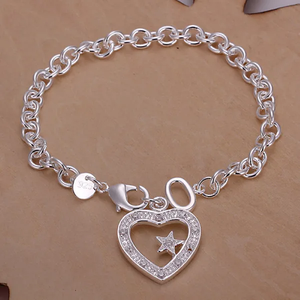 925 Sterling Silver Heart & Star Bracelet - Elegant Charm, Best Gift ...