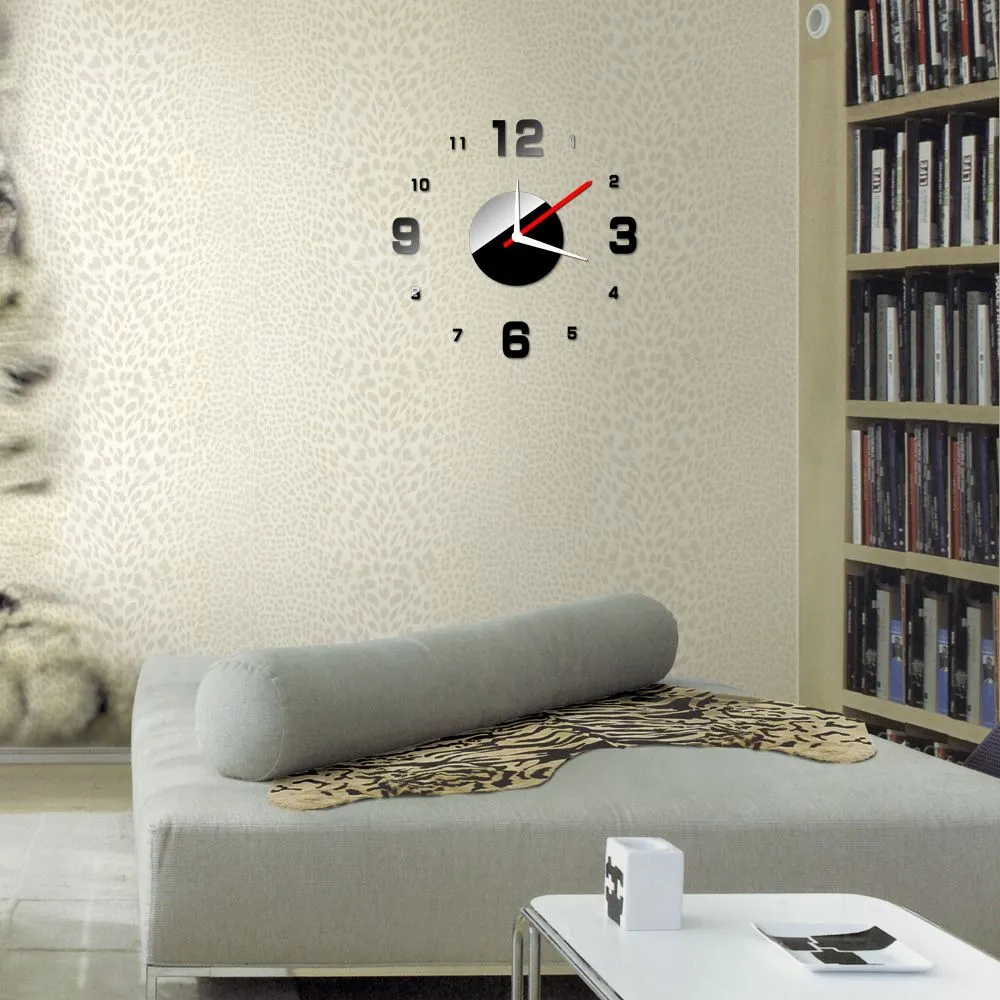 Modern Removable DIY Wall Clock Sticker Set Creative 3D Mirror Effect ...