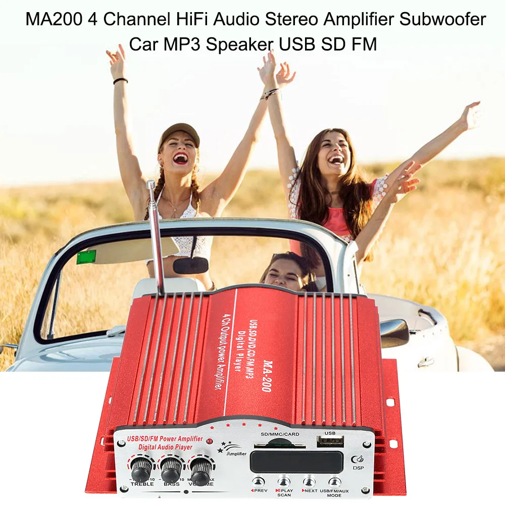Car Audio Hi Fi Amplifier High Power Stereo Subwoofer Amp With USB, SD ...