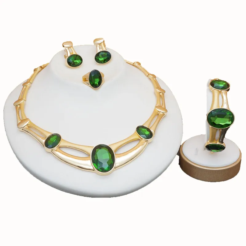 DHgate.com:Exquisite Rose Gold and Green Stone Bridal Jewelry Set for ...
