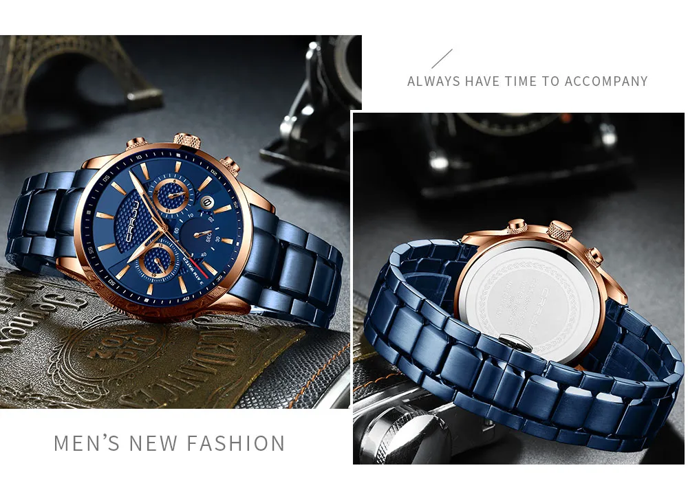 Chronos Watch Style: Blue Chronograph Wristwatch With Stainless Steel ...