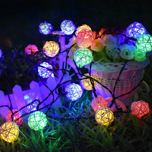 20ft Solar Solar Lantern String Lights With 30 LED Multi Color Rattan ...