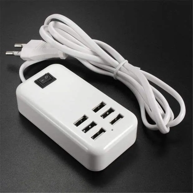 6 Port USB Hub Desktop Wall Charger AC Power Adapter With EU/UK/US Plug ...