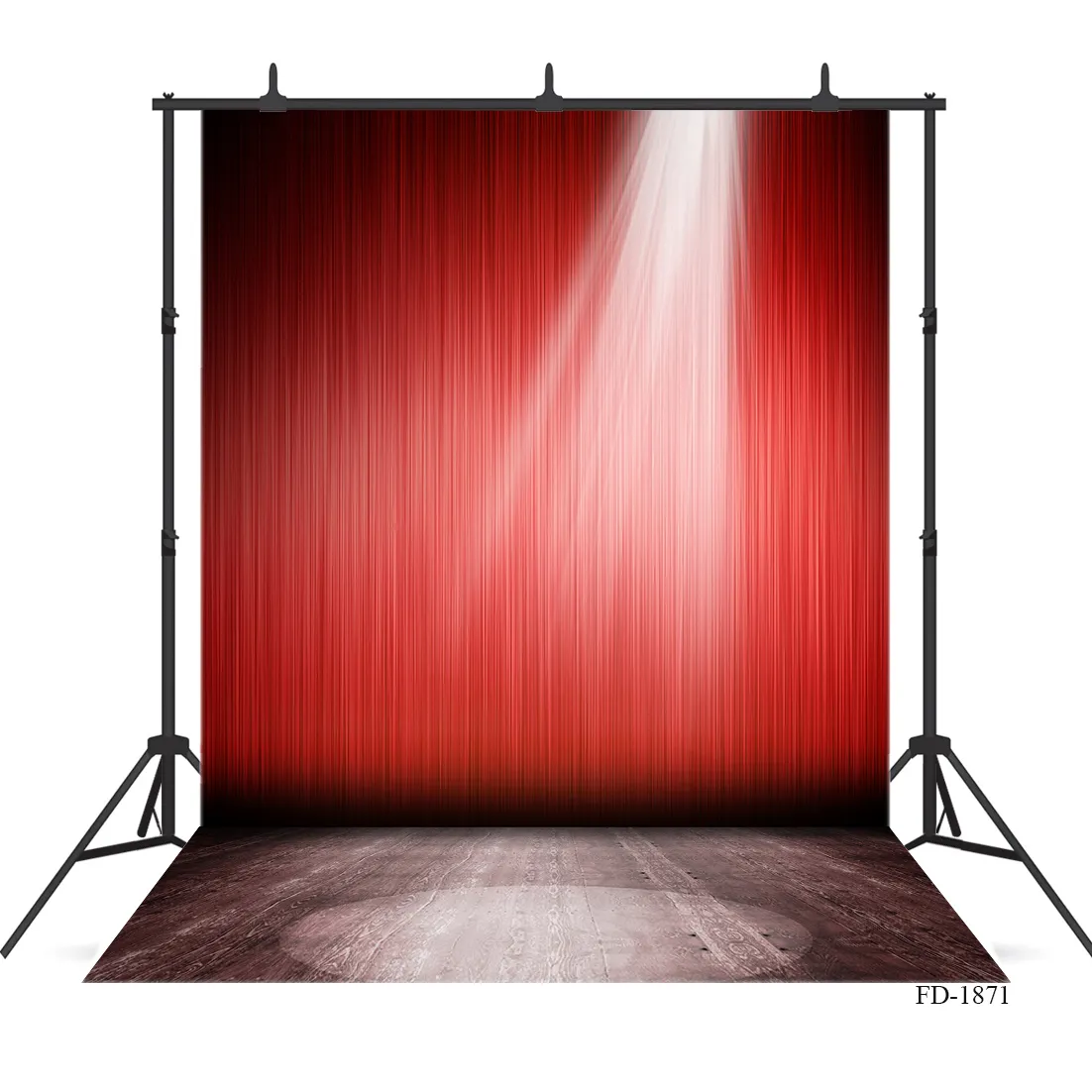 Red Curtain Photography Backdrop - Spotlight Stage, Wooden Floor, Vinyl ...