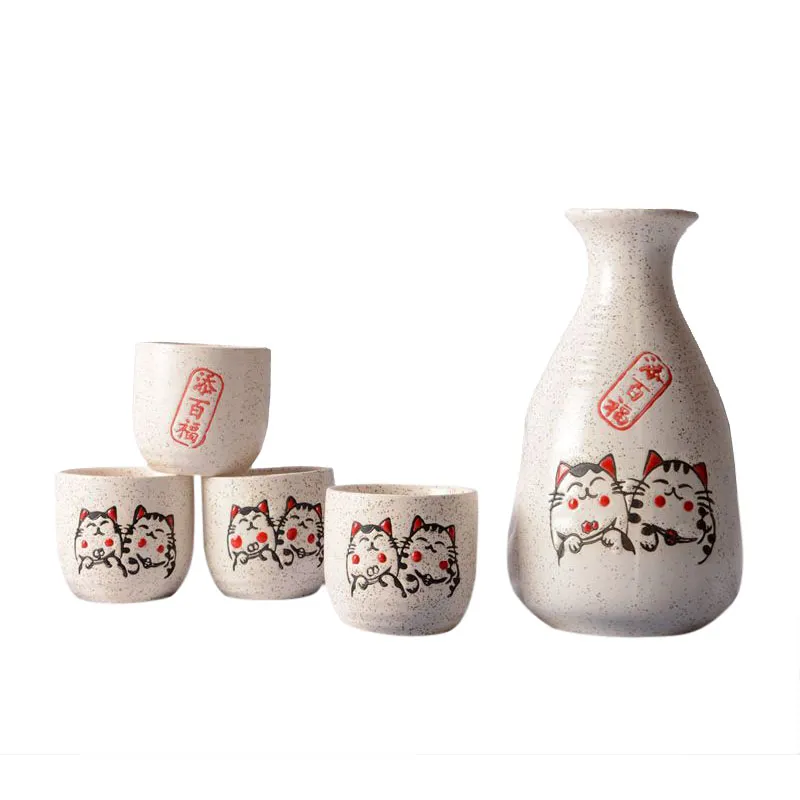 Japanese Sake Set Full Form Drinkware Fortune Cat Maneki Neko White ...