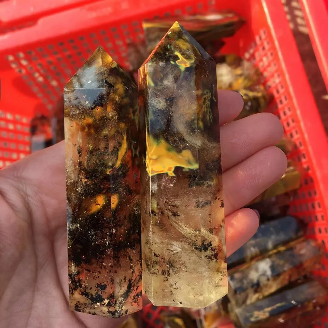 Yellow Smelt Quartz Crystal Point Wand - Premium Quality Healing Stone ...