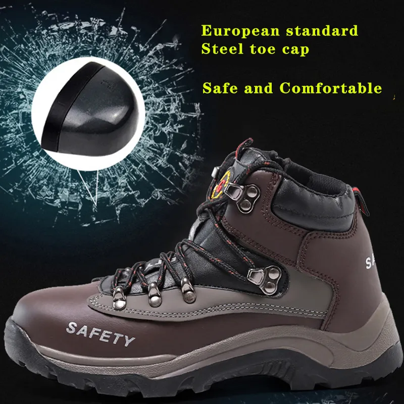 Steel Toe Safety Boots For Men Leather Work Shoes With Anti Slip ...