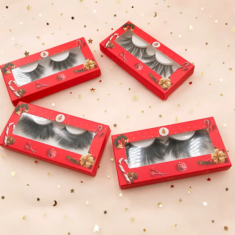 Real Mink Lashes Christmas Set: 5D 25mm Style in Red Case, Lightweight ...