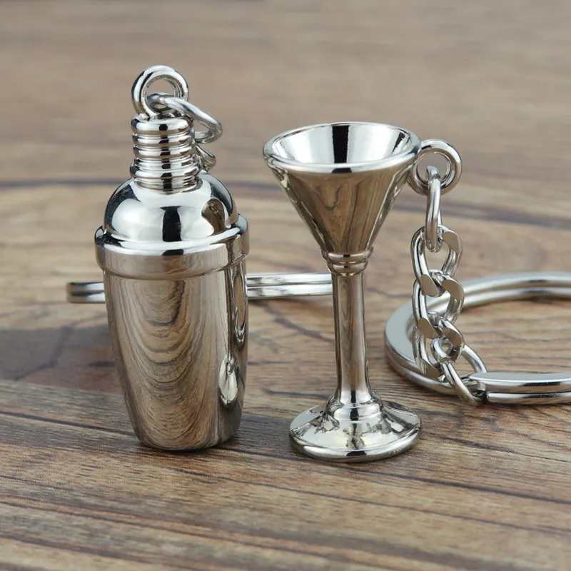 Key Holder Keychain Novelty Miniature Cocktail Shaker Key Chain Ring ...