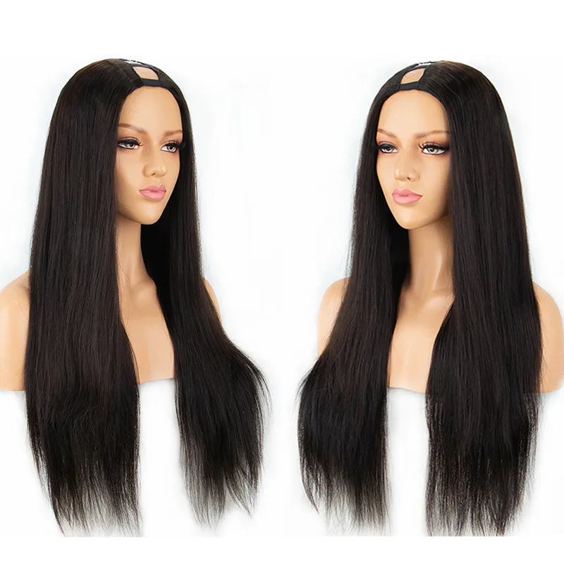 Human Hair U Part Wigs Silky Straight 100% Peruvian Remy Hair Wig ...