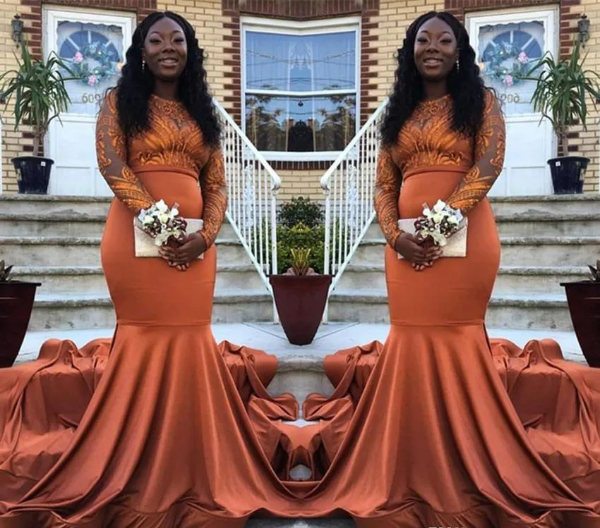 South African Black Girls Mermaid Prom Dresses 2019 Long Sleeves