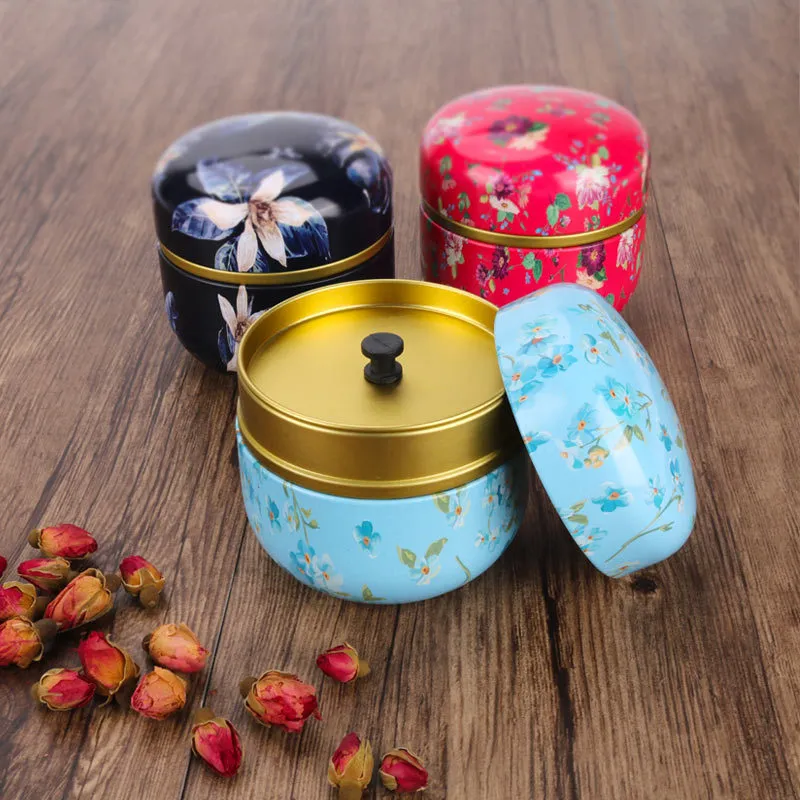 Round Metal Tin Tea Tins Storage Box Sealed Caddy For Coffee And Tea ...