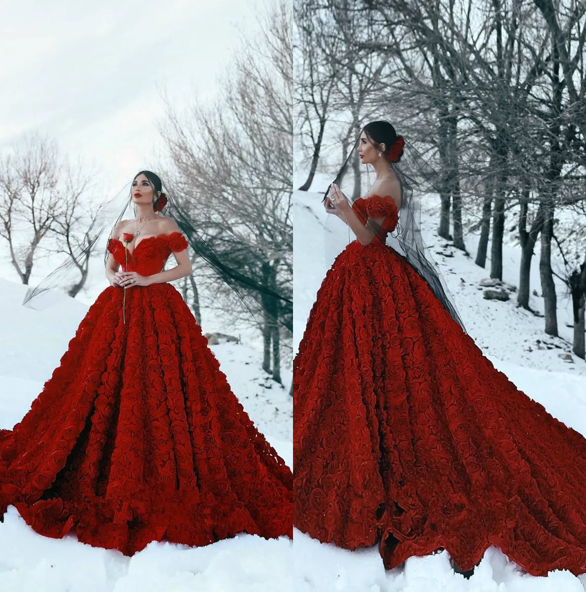 Plus size red off-shoulder evening gown with lace applique backless ...