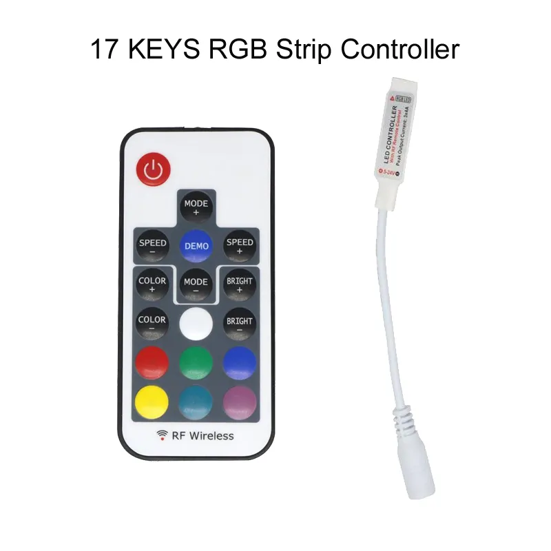 Mini RGB LED Strip Light Controller - 17 Key RF Remote, USB Powered ...