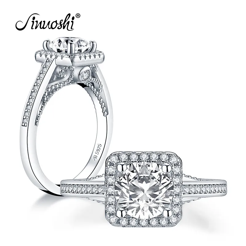 Sparkle Halo Ring: 925 Sterling Silver Simulated Diamond Engagement ...
