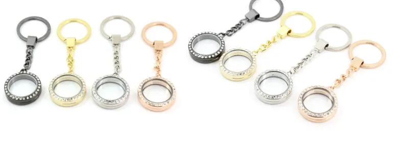 Rhinestone Round Floating Locket Keychain With Magnetic Charm 30MM ...