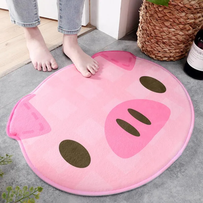 Pig Floor Mat Animal Head Printed Suede Absorbent Shower Bath Mat ...