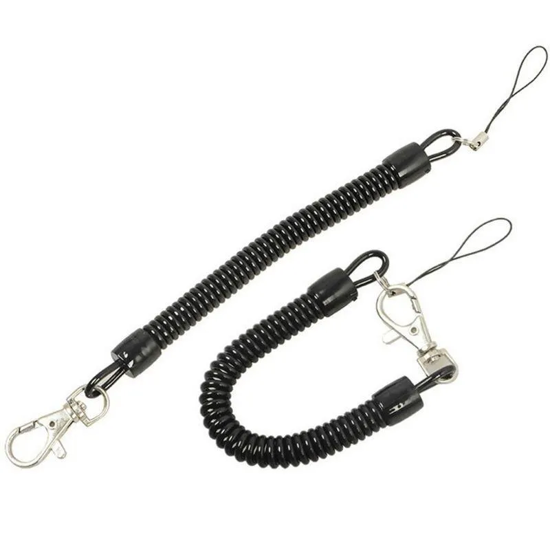 Retractable Coil Cord Keychain Straps 10pk Black Swivel Lobster Clasp ...