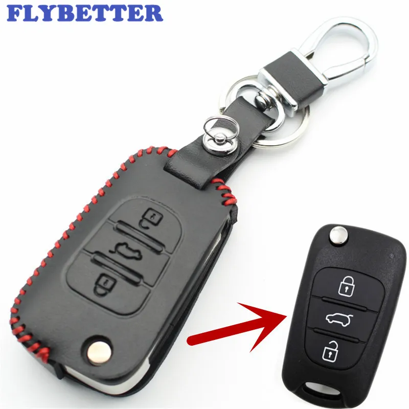 FLYBETTER Genuine Leather 3Button Flip Key Case Cover For Hyundai I30 ...