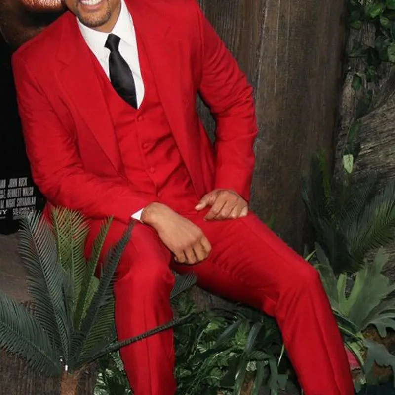 Red Groom Red Tuxedo Suit With Notch Lapel For Weddings, Proms, And ...