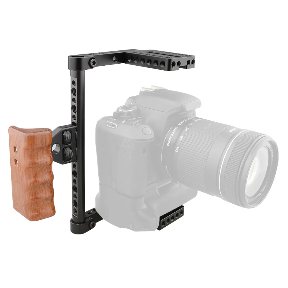 DSLR Camera Stand Cage Protector With Top Handle & Wood Grip Enhanced ...