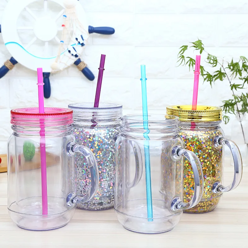 550ml Plastic Mason Jar Mason Jar Glass Mug With Straws With Straws ...