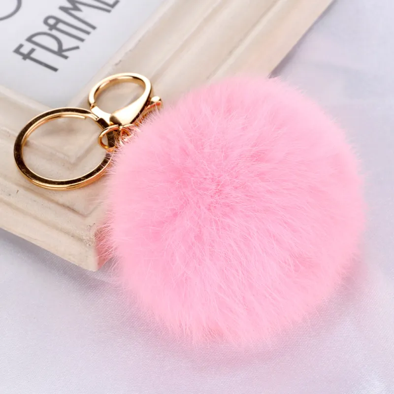 Gold Plush Rabbit Fur Ball Pompom Keychain With Soft Pom Pom Poms ...