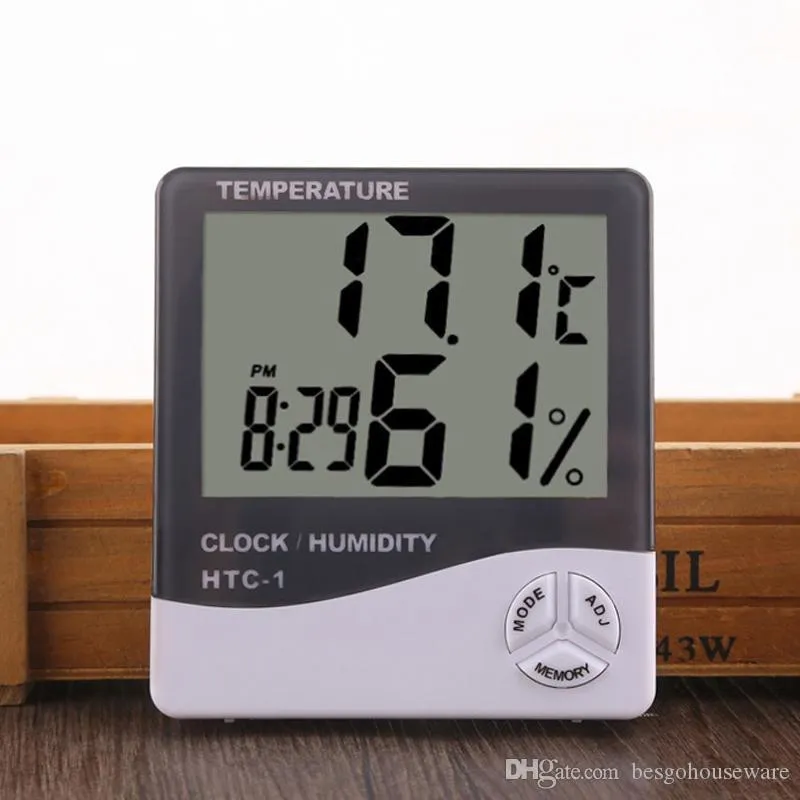 Home Hygrometer Digital LCD Thermometer With Humidity Gauge & Clock ...