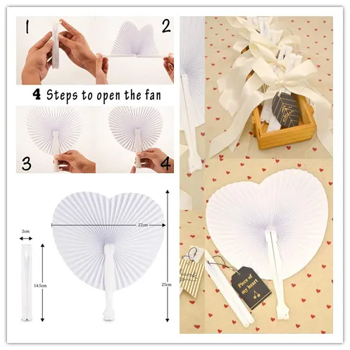 Set Of 36 Heart Shaped White Wedding Fans For Ceremony Invitations ...