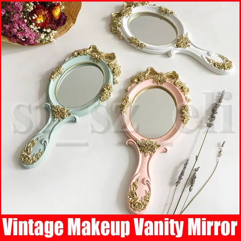 Cute Creative Wooden Vintage Hand Mirrors Makeup Vanity Mirror ...