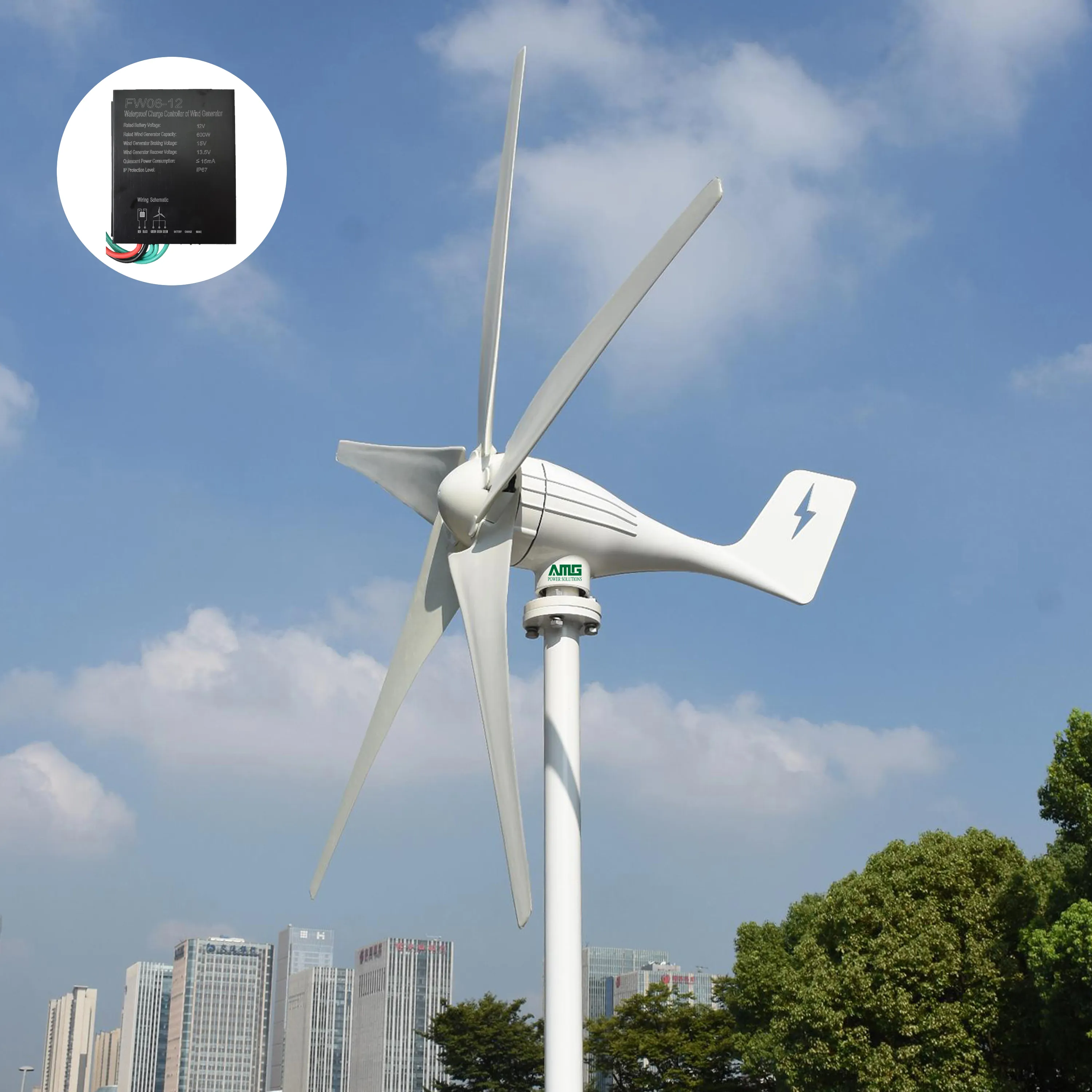 Wind Turbine 600W 12V/24V, 5/3 Blades Horizontal Wind Generator with ...