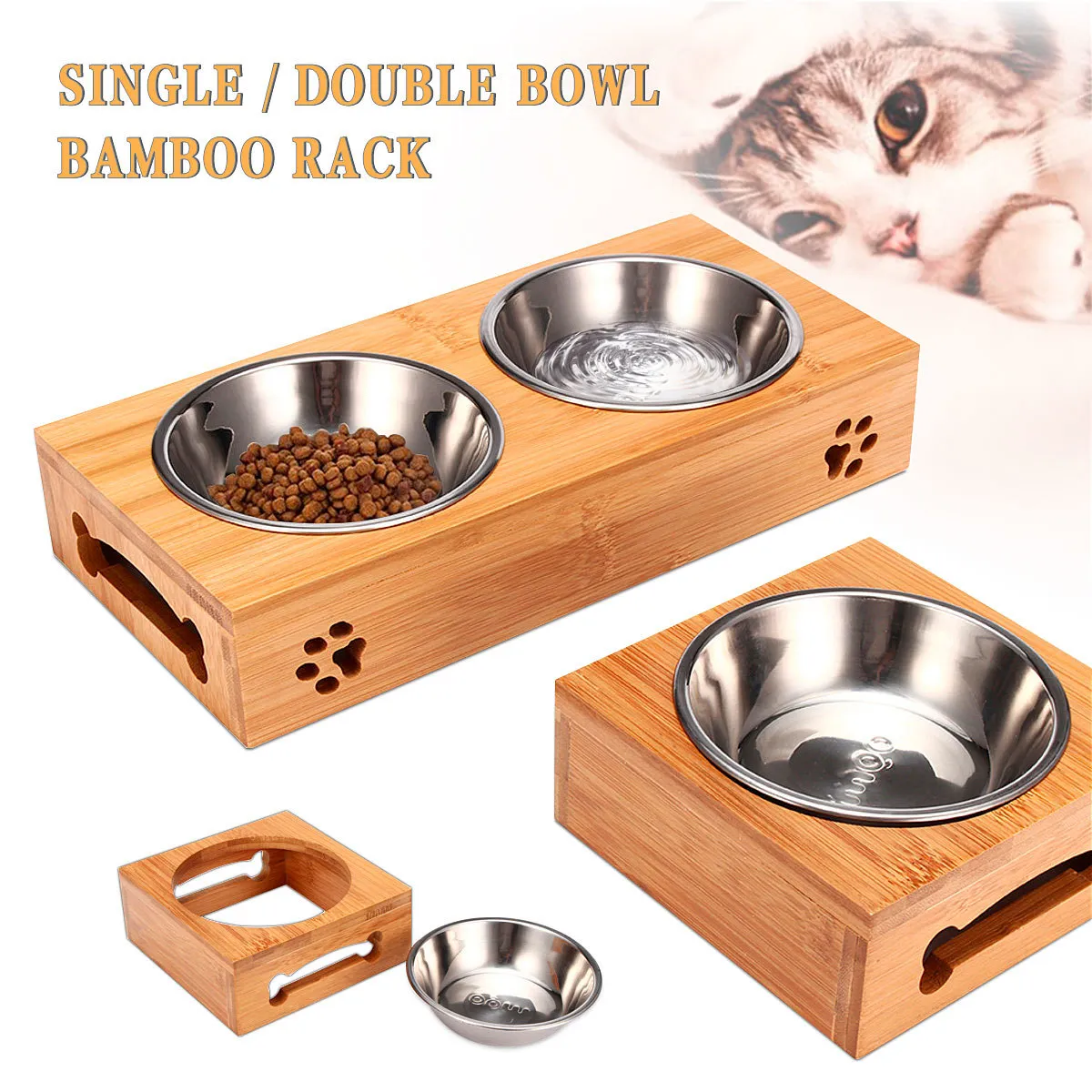 DHgate.com:Double Stainless Steel Bamboo Dog Bowls | Raised Pet Bowls ...