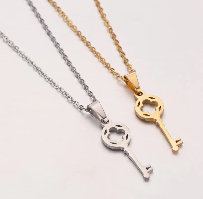 Stainless Steel Flower & Key Necklace - Women's Fashion Pendant Choker ...