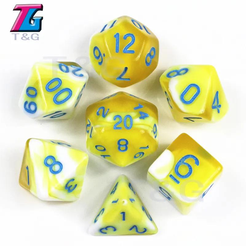 7 Sided Dice Set Mix Yellow White for DND BoardGame, Polyhedral Dice ...