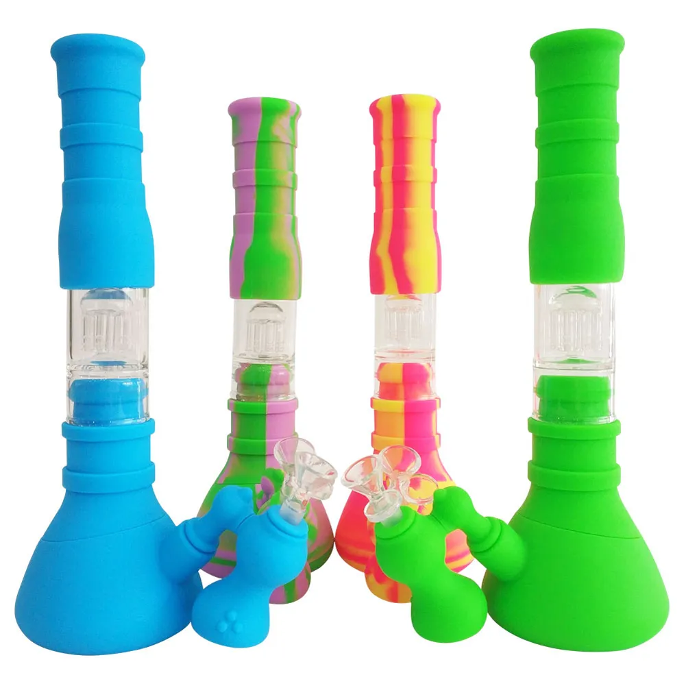 Beaker Silicone Glass Water Bong 14.4 Inch With Ash Catcher Percolator ...