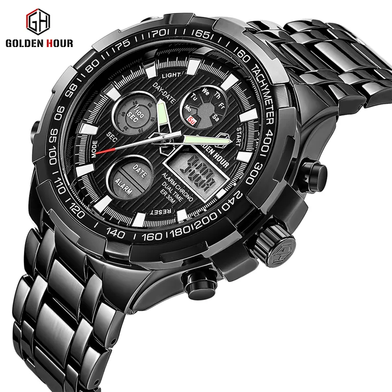 Goldenhour GOLDENHOUR Quartz Mens Military Watch: Digital, Black ...