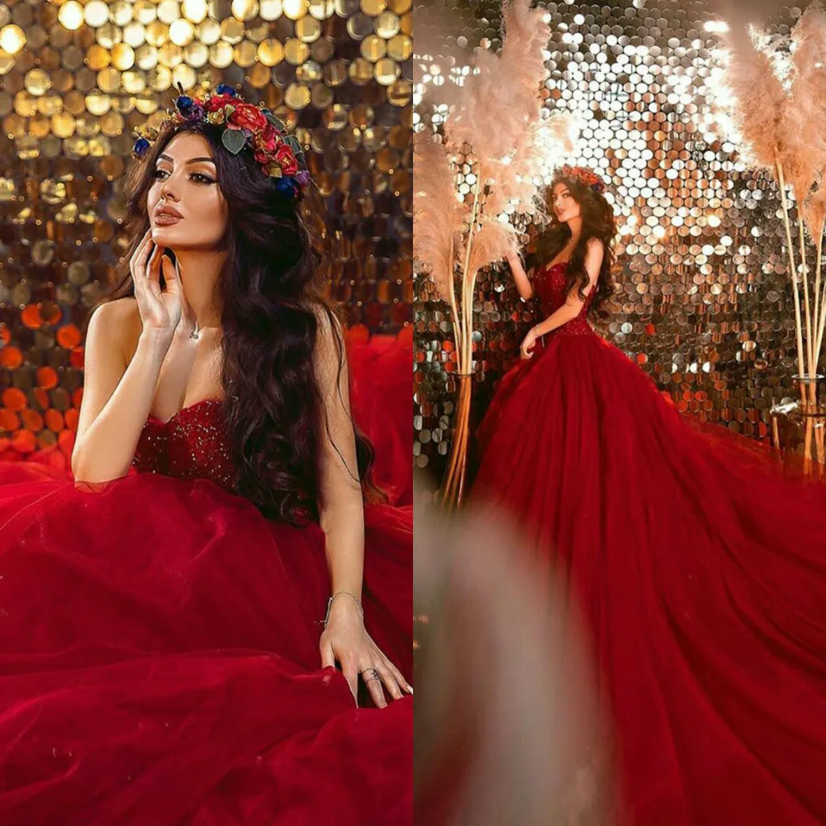Sweetheart Red Bridal Gown - Beaded Tulle Wedding Dress, Custom Made ...