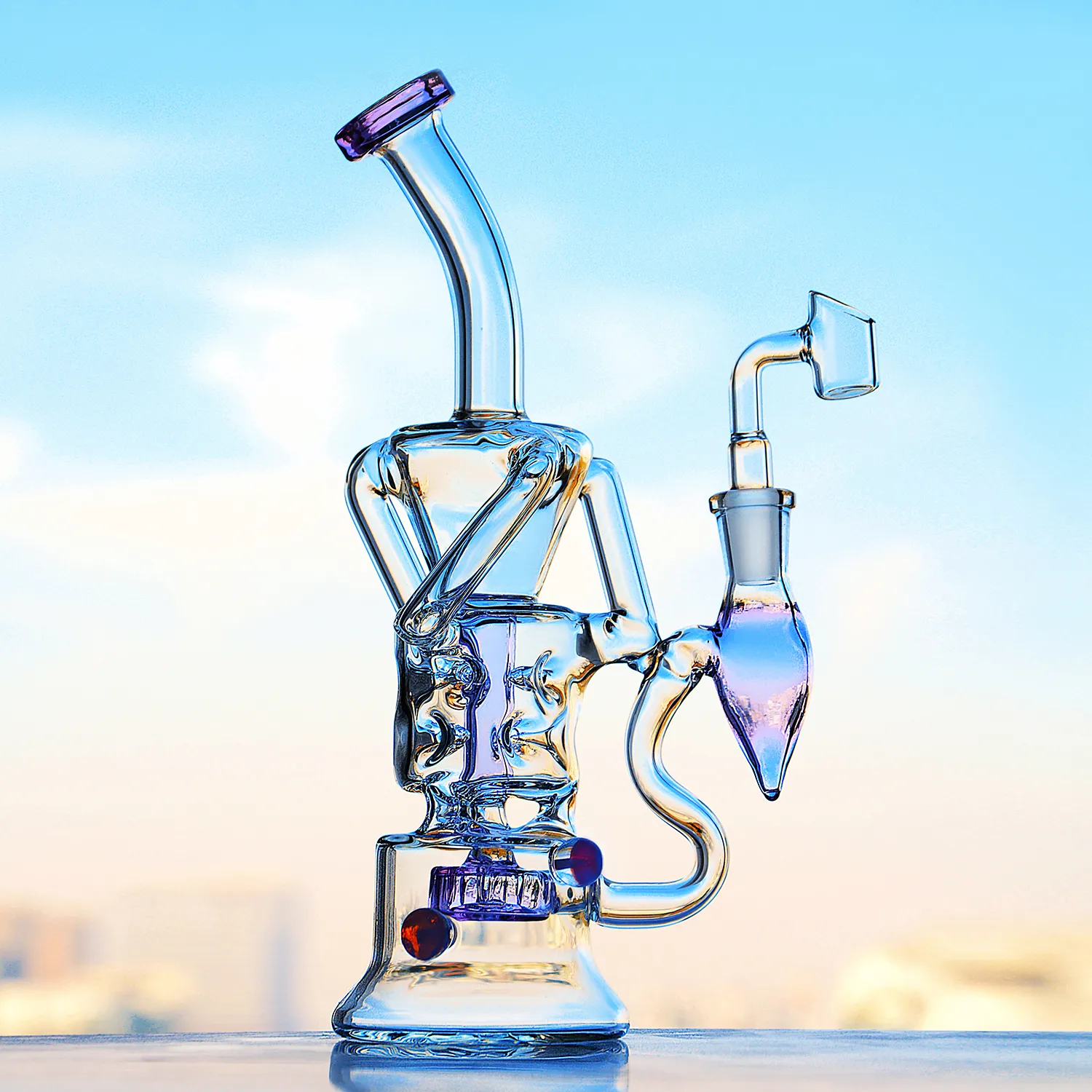 Bulk Order Unique Design Purple Glass Dab Rig With Thick Recycler Oil ...