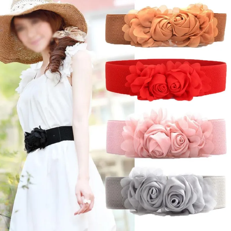 Rose Double Flower Wide Waist Belt for Women, Ladies, and Girls - Lace ...