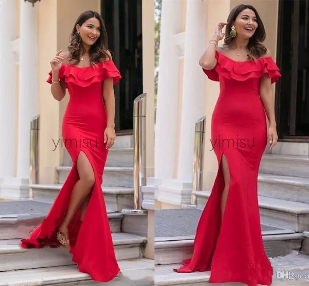 Mermaid Style Prom Gowns: Elegant Plus Size Red Off Shoulder Mermaid ...